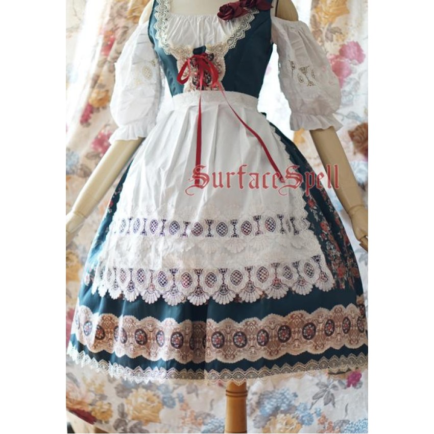 Surface Spell Gothic Alpen Rose Dirndl Corset Skirt - CLOBBAONLINE