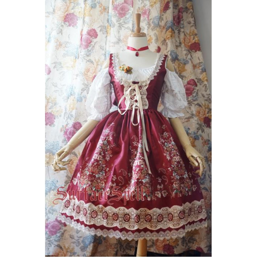 Surface Spell Gothic Alpen Rose Dirndl Underbust JSK - CLOBBAONLINE