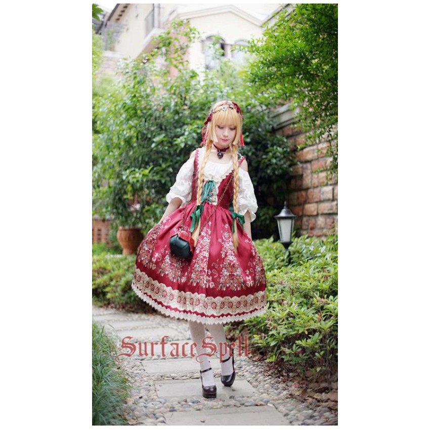 Surface Spell Gothic Alpen Rose Dirndl Underbust JSK - CLOBBAONLINE