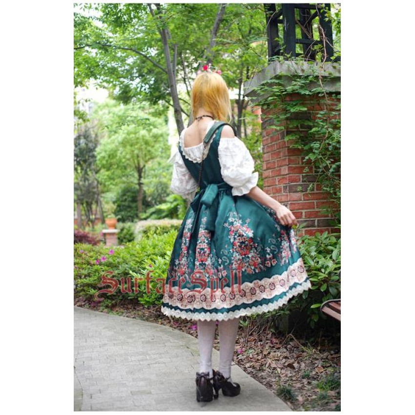 Surface Spell Gothic Alpen Rose Dirndl Underbust JSK - CLOBBAONLINE