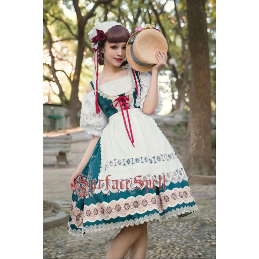 Surface Spell Gothic Alpen Rose Dirndl Underbust JSK - CLOBBAONLINE