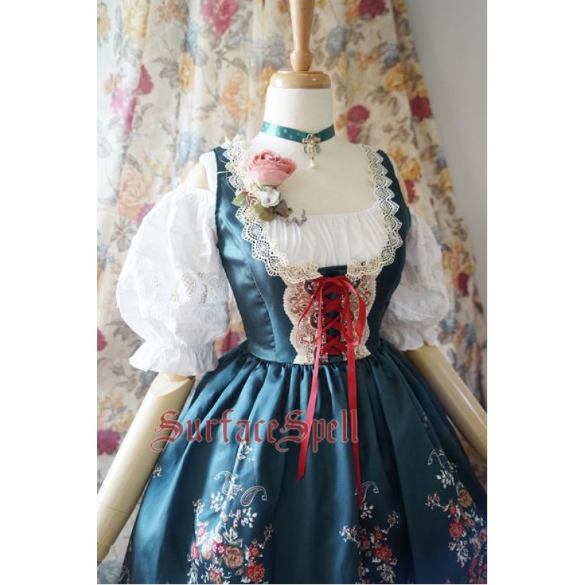 Surface Spell Gothic Alpen Rose Dirndl Underbust JSK - CLOBBAONLINE