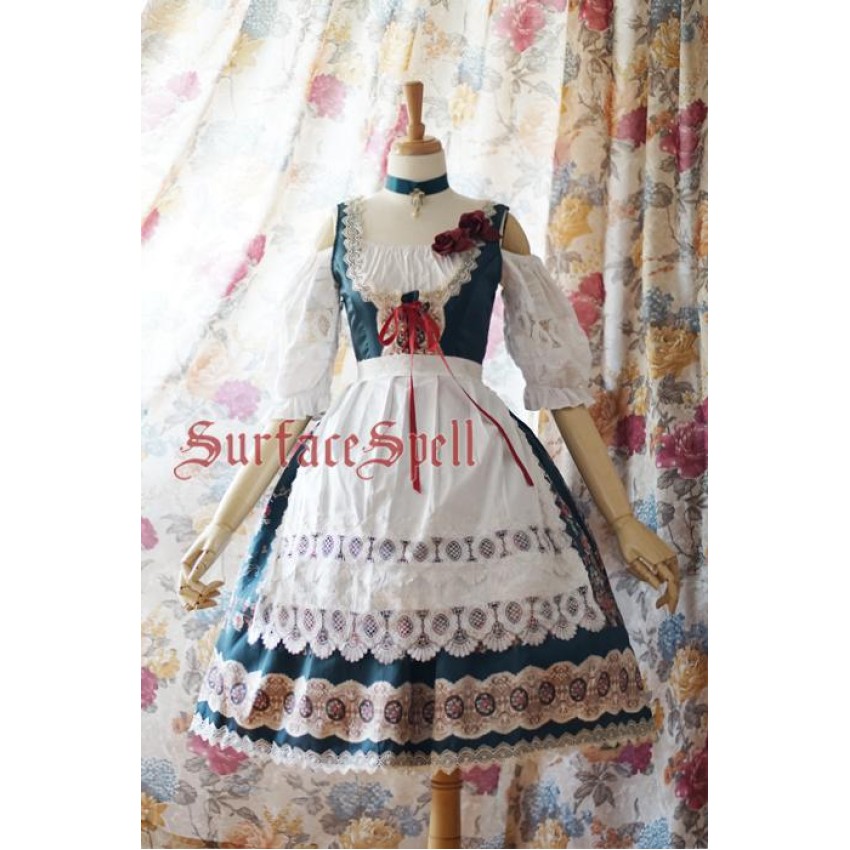 Surface Spell Gothic Alpen Rose Dirndl Underbust JSK - CLOBBAONLINE