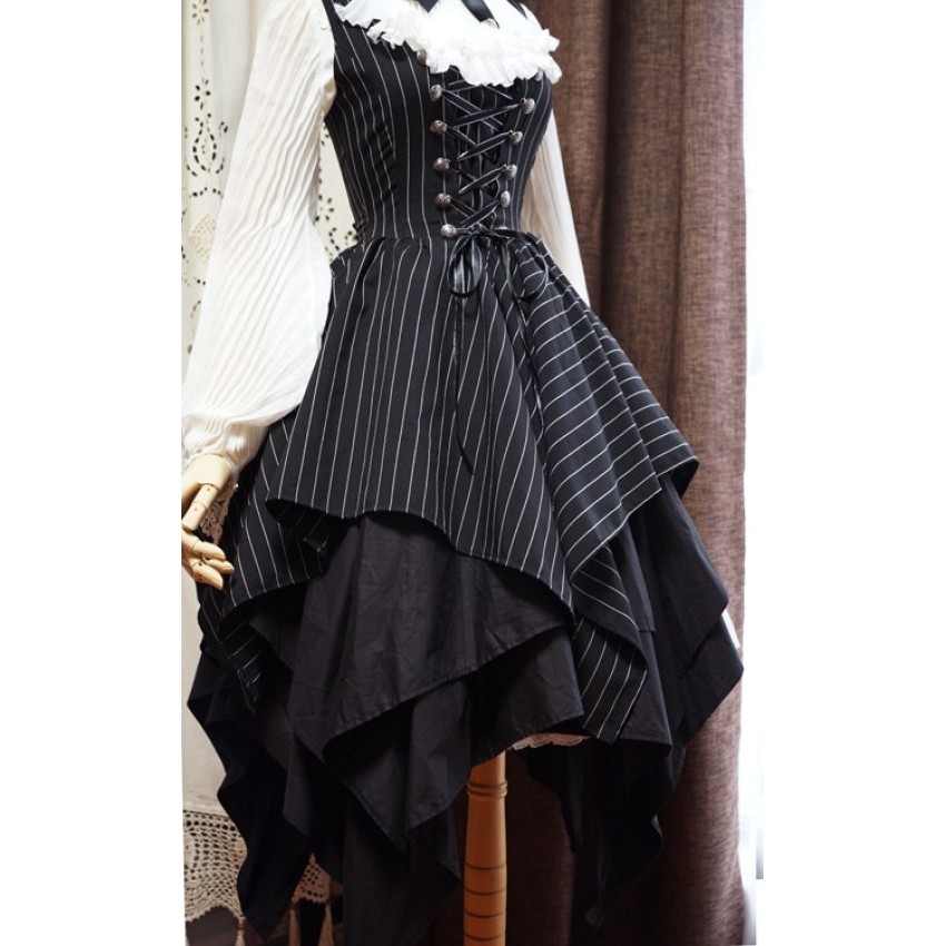 Surface Spell Gothic Striped Irregular Hem JSK - CLOBBAONLINE