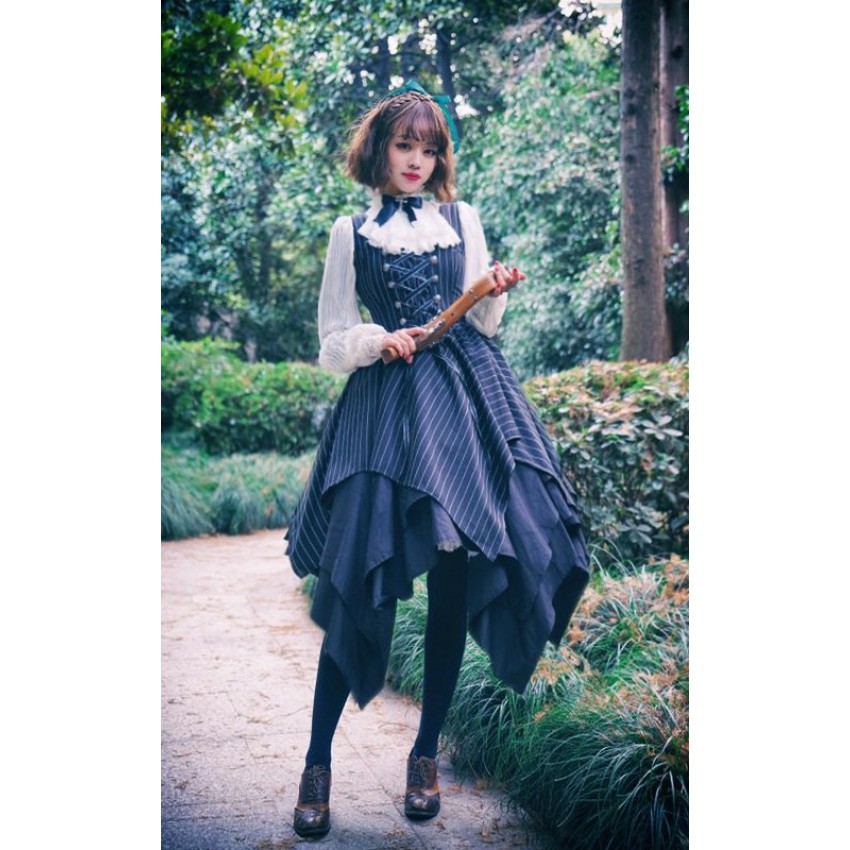 Surface Spell Gothic Striped Irregular Hem JSK - CLOBBAONLINE