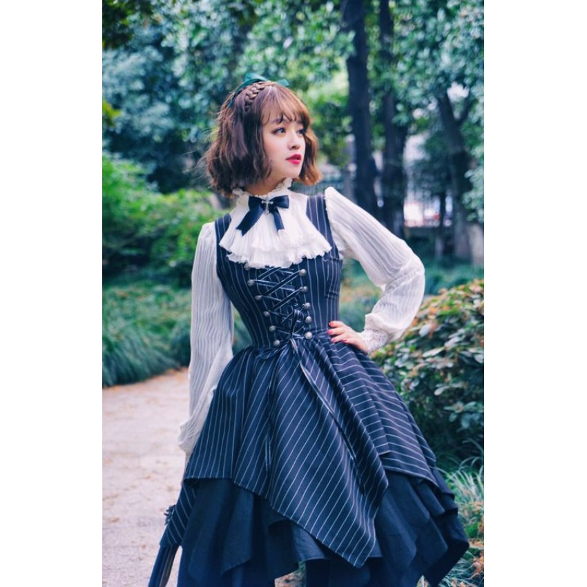 Surface Spell Gothic Striped Irregular Hem JSK - CLOBBAONLINE